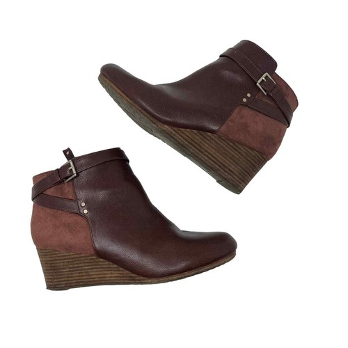 Dr. Scholls Darcy Brown Faux Leather Ankle Boot Womens 9 Wedge Heel Zip ...