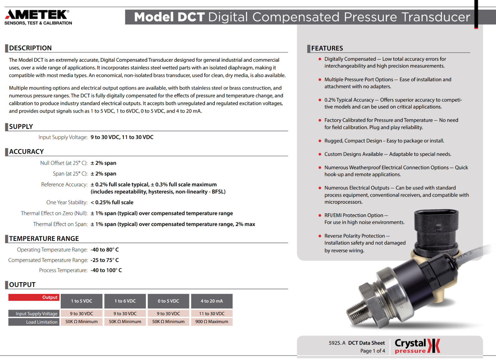 New Ametek DCT Gauge Pressure Transducer DCTG0500FKP031 500 PSI 316 SS ...