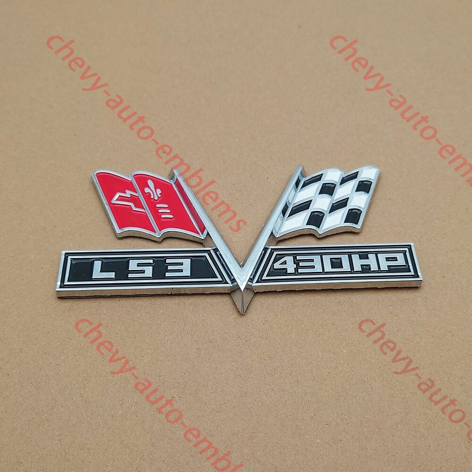 2PCS Silver Red Fits ls3 430 hp Cross-Flag Front Fender Side Emblem ...