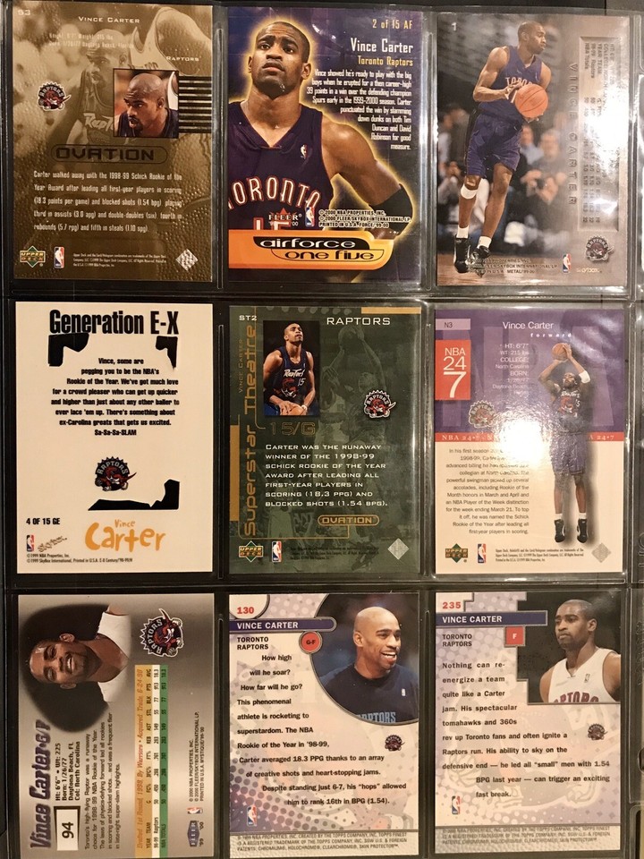 Vince Carter Cards - Lot Of 9 Cards - Rookie RC Mint NBA Toronto ...