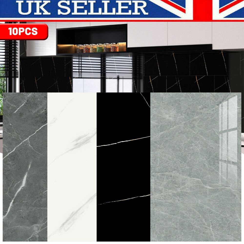 10x Self Adhesive Marble Tile Effect Sticker Kitchen Bathroom Home Wall ...