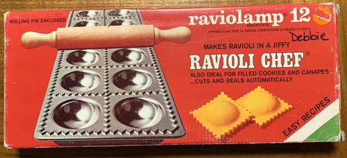 Vintage Brevettato Ravioli Chef 12 Molds Wooden Rolling Pin Box GC ...