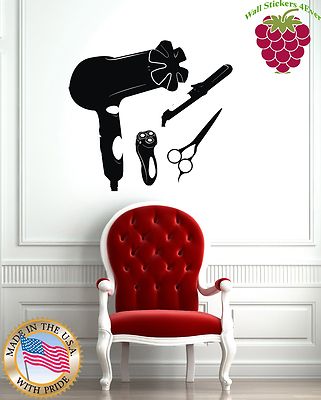 Wall Stickers Vinyl Decal Barber Salon Spa Hair Dryer Scissors (z1059 ...