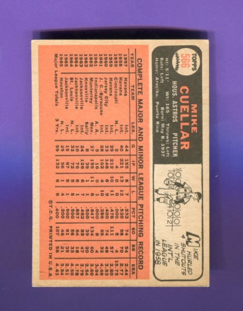 1966 Topps High Number #566 Mike Cuellar, EX Centered | eBay