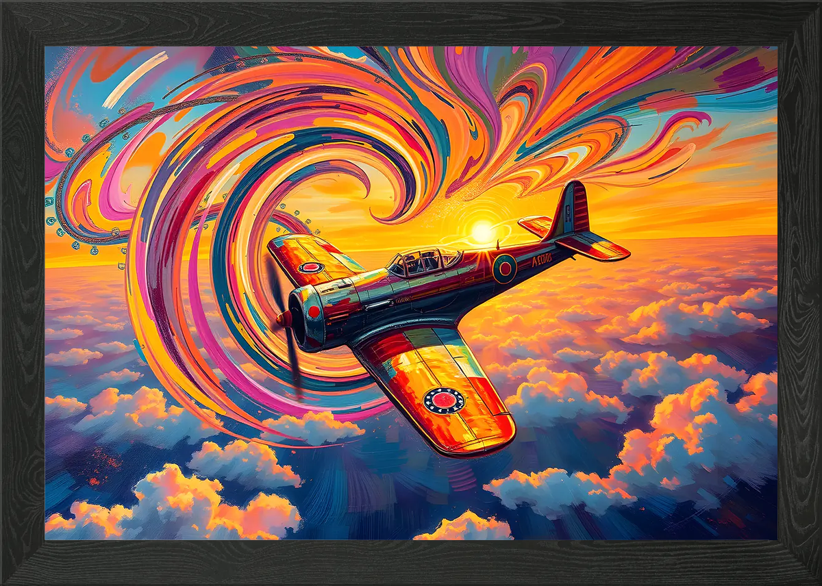Airplane in Swirling Colors Framed Wall Art Poster Canvas Print Picture ...