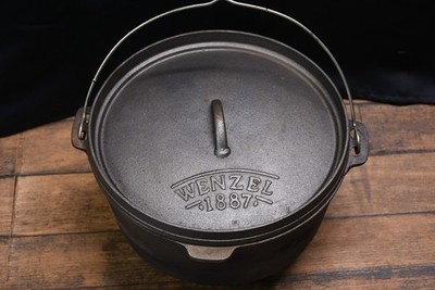 WENZEL 1887 Cast Iron Footed Dutch Oven Roaster Camping Pot w/ Lid ...
