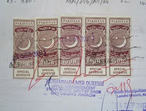 Pakistan Special Adhesive revenue stamps 100R, 200R & 500R etc on ...