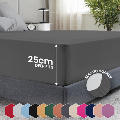 Full Fitted Sheet 25cm Extra Deep Large Bed Sheets Single Double Super ...