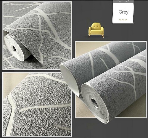 Luxury Velvet Effect Wallpaper 3D Embossed Grey Tree Branches Flock ...