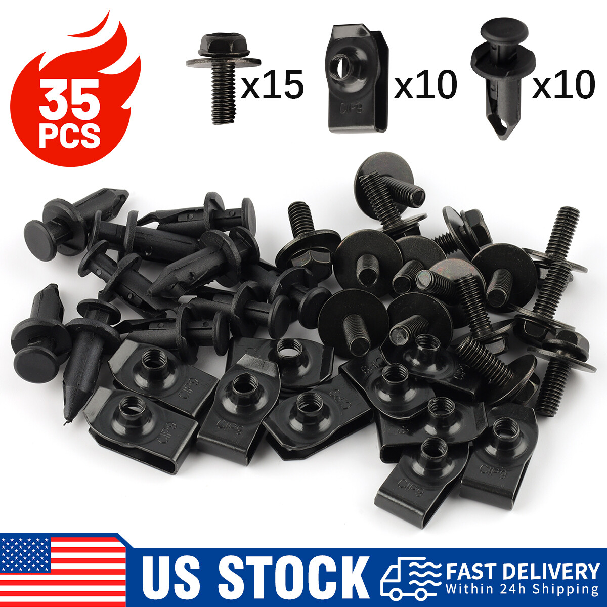 35x For Ford Body Bolts & U-nut Clips -M6 Engine Under Cover Splash ...