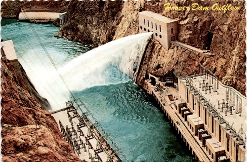 View of Hoover Dam with outflow tubes being cleaned. | eBay