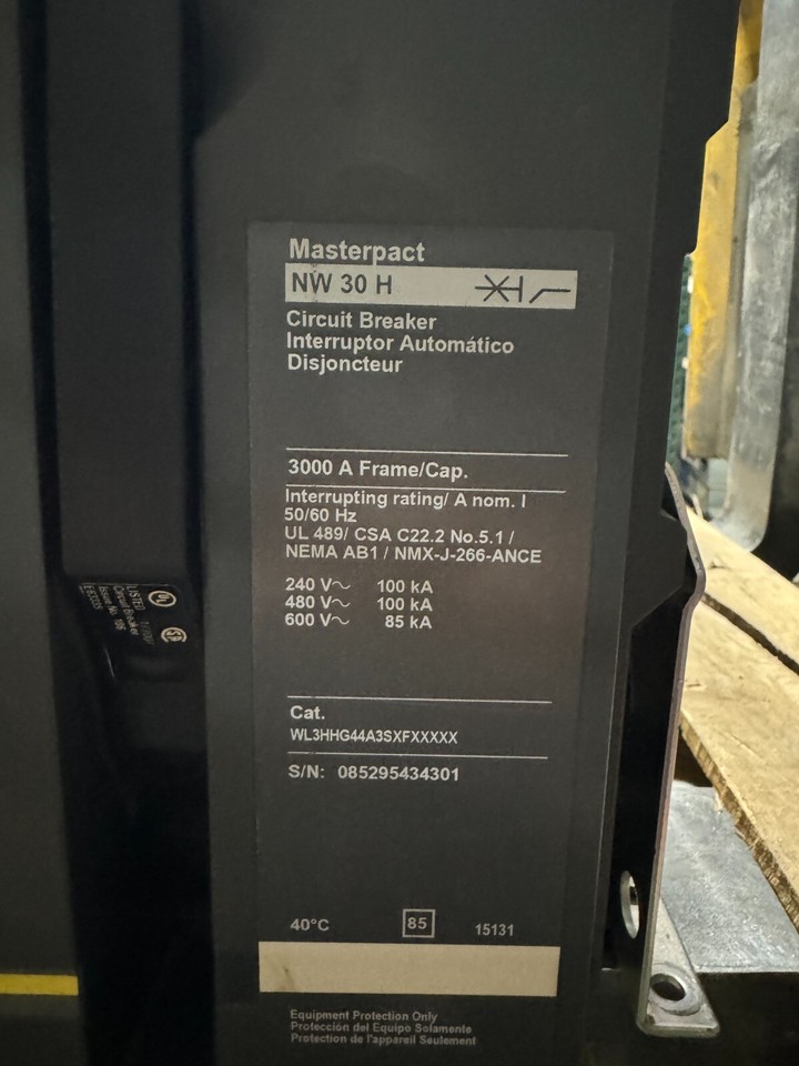 Square D NW30H 3 Pole 3000Amp Circuit Breaker WL3HHG44A3SXFXXXXX LSIG ...