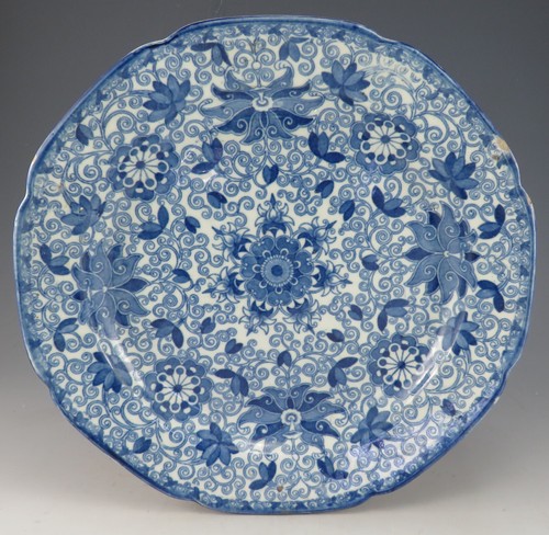 Antique Pottery Pearlware Blue Transfer Adams Tendrill Pattern Dinner ...