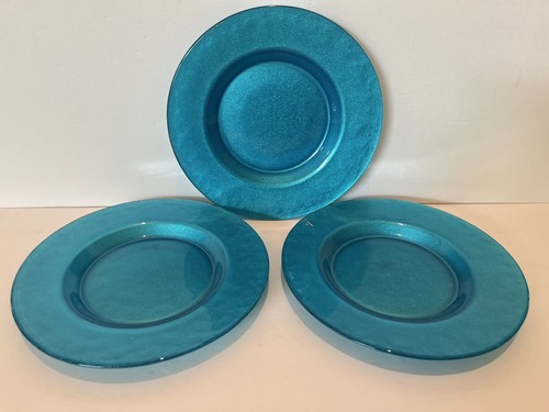 3 Turquoise Blue Glass Salad Plates 8.25” | eBay