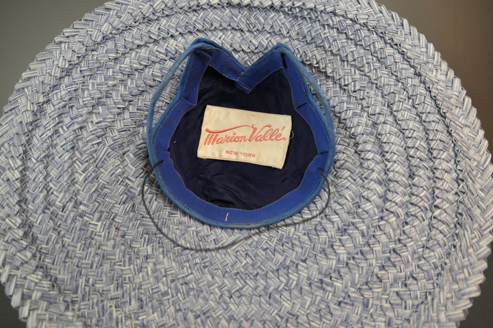 Vintage Blue Straw Saucer Hat 1950s Cartwheel, 17 inch Brim, Fabric Top ...