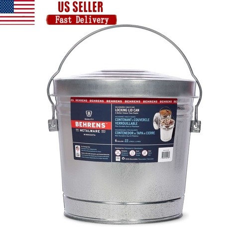 Galvanized Steel Locking Lid Storage Can 6-Gallon Rodent Resistant ...