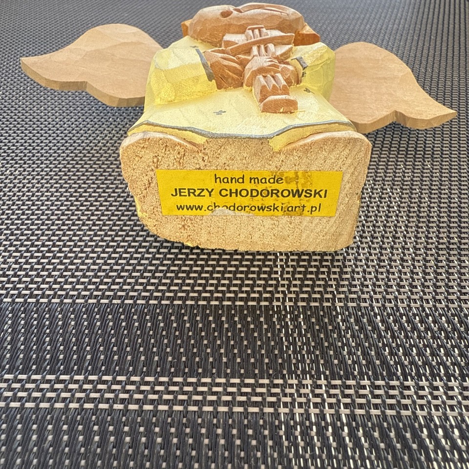 Jerzy Chodorowski Hand Carved Wood Yellow Angel Figurine Poland Folk ...