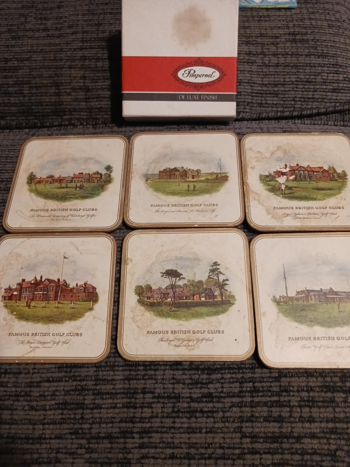 6 Famous British Golf Club Coasters 4.125" Square Pimpernel Acrylic ...