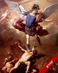 MICHAEL ARCHANGEL CASTING OUT SATAN PAINTING BIBLE CHRISTIAN ART CANVAS ...