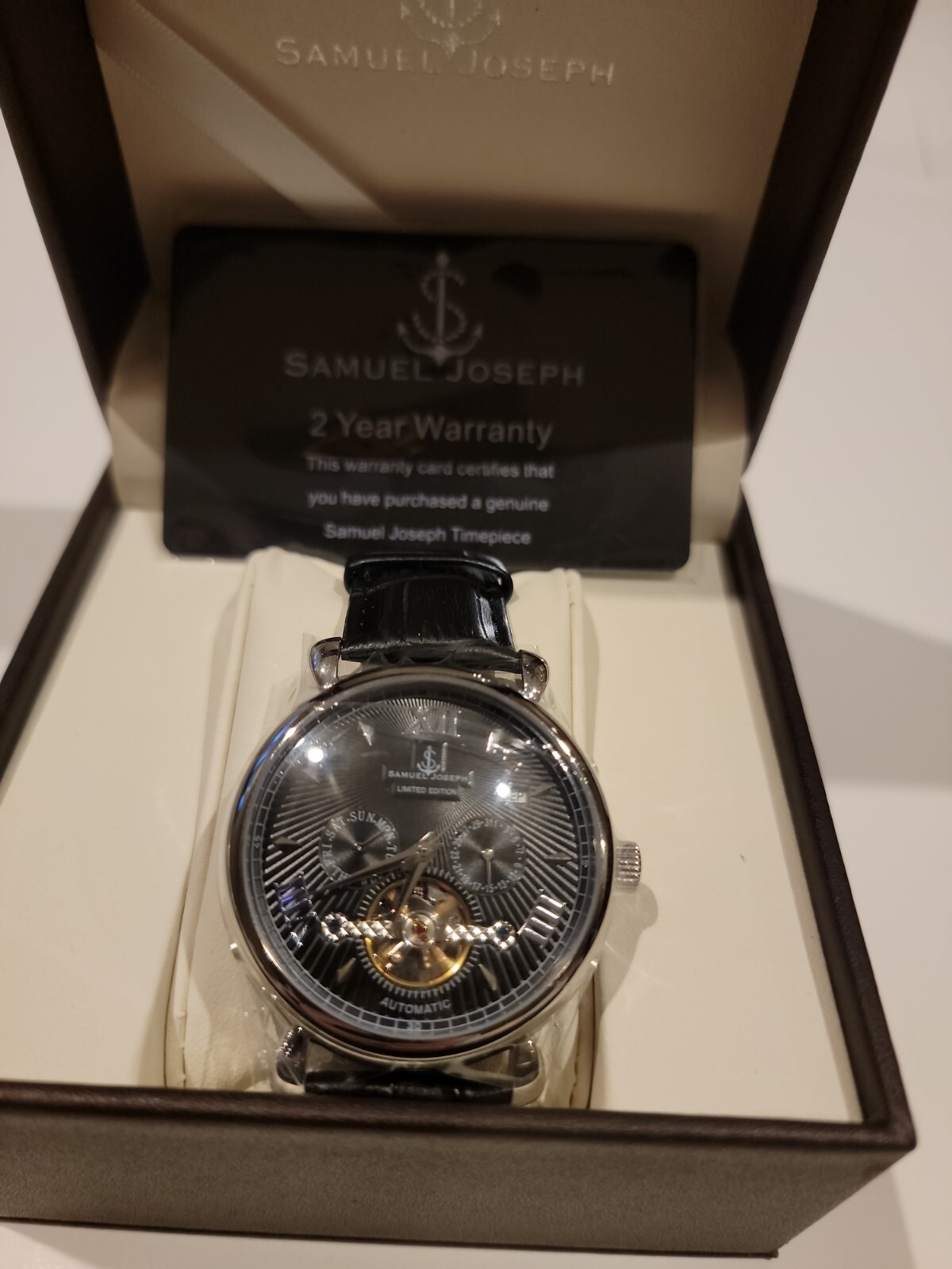 Samuel Joseph Limited Edition Steel & Black Automatic Designer skele ...