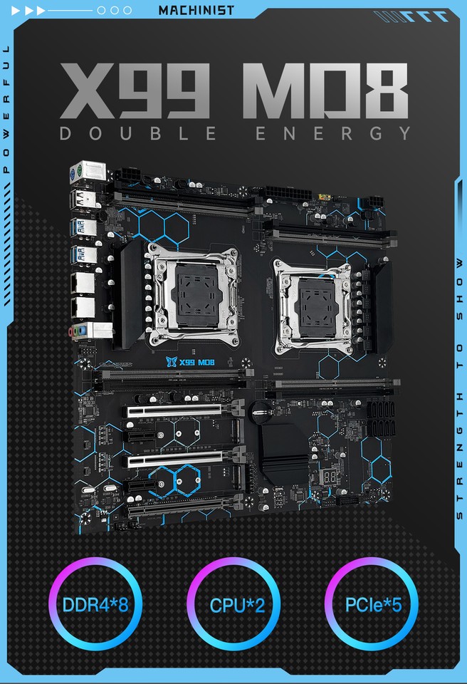 MACHINIST X99 Dual CPU Motherboard LGA 2011-3 Intel Xeon E5 V3 V4 DDR4 ...