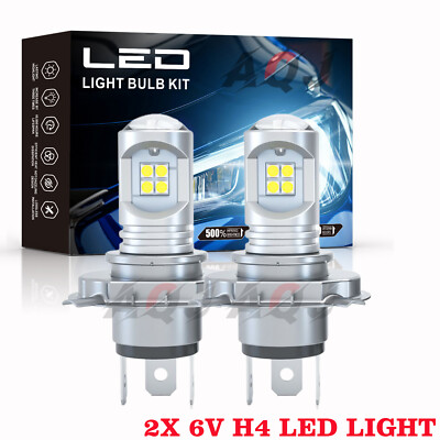 2x 6V H4 LED Motorcycle Headlight Bulb High Low Beam Motorbike White ...