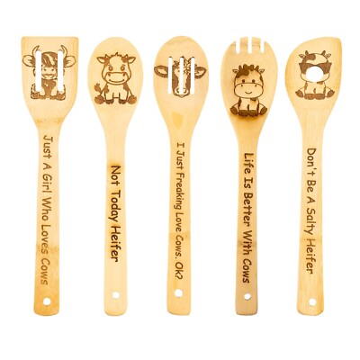 5PCS Cow Wooden Cooking Spoons Set Cow Gifts for Women Cow Kitchen ...