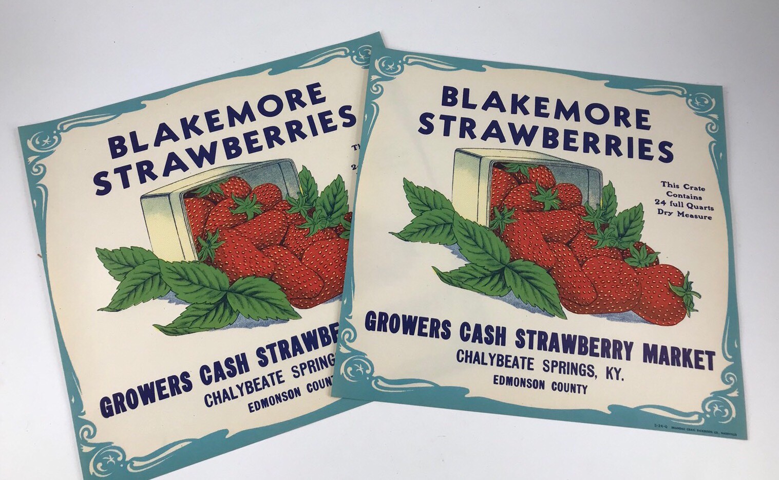 Pair of Vtge Strawberry Crate Labels ORIGINAL LABEL Blakemore ...