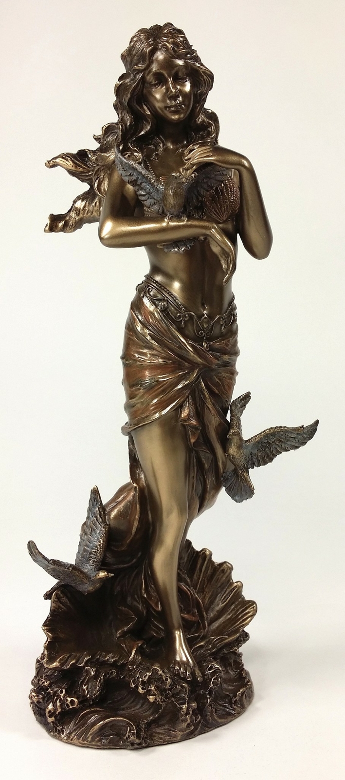 11" APHRODITE Greek Goddess of Love on Seashell W Doves Statue Bronze ...