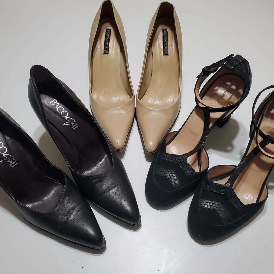 FANTASTIC Vtg PACO GIL Pointy METAL SPIKE High Heel Pumps LTHR Shoes ...