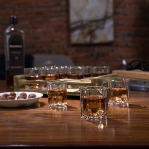 12 Shot Glass Server w/ Rustic Countertop Burnt Wood Tray, Bar Home ...
