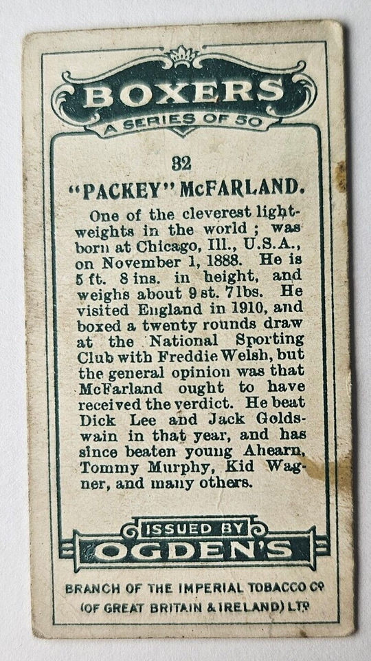 1915 Ogden's Ltd. Boxers #32 "Packey" McFarland | eBay