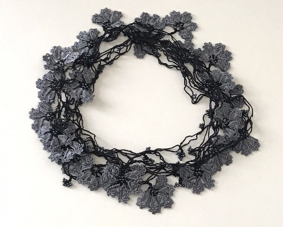 Handmade Gray Color Crochet Necklace For Women, Unique Turkish Crochet ...