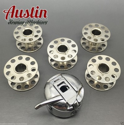 5 BOBBINS & 1 BOBBIN CASE TYPE 15K DOMESTIC SEWING MACHINE FIT MANY ...