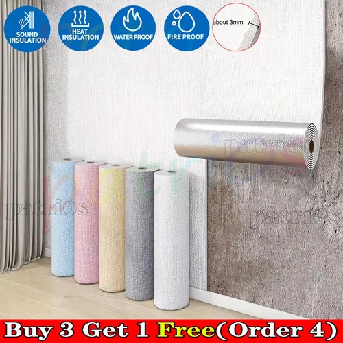 3M Thick Self Adhesive Thermal Insulation Wallpaper`3D Linen Plain Wall ...