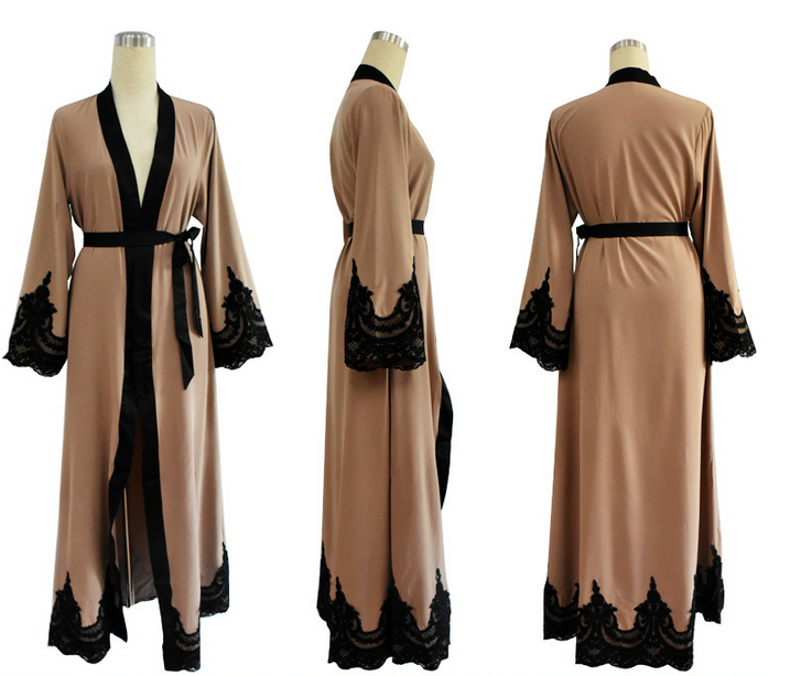 Dubai Lace Cardigan Muslim Women Open Front Robe Islamic Maxi Dress ...