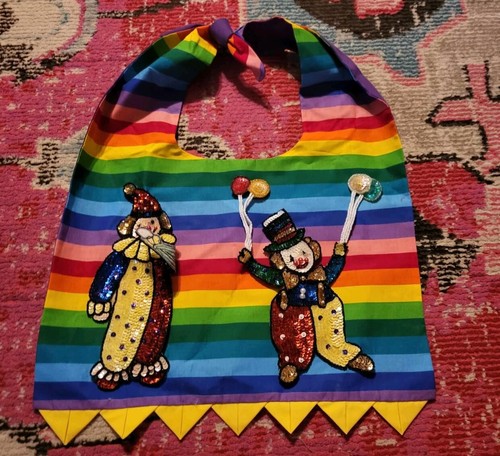 Vintage handmade clowncore clown sequin applique adult size bib costume ...