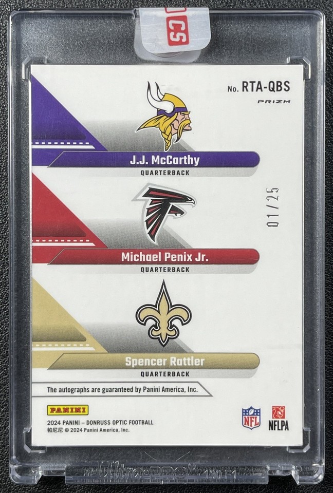J.J MCCARTHY MICHAEL PENIX JR. RATTLER 2024 DONRUSS OPTIC ROOKIE TRIPLE ...