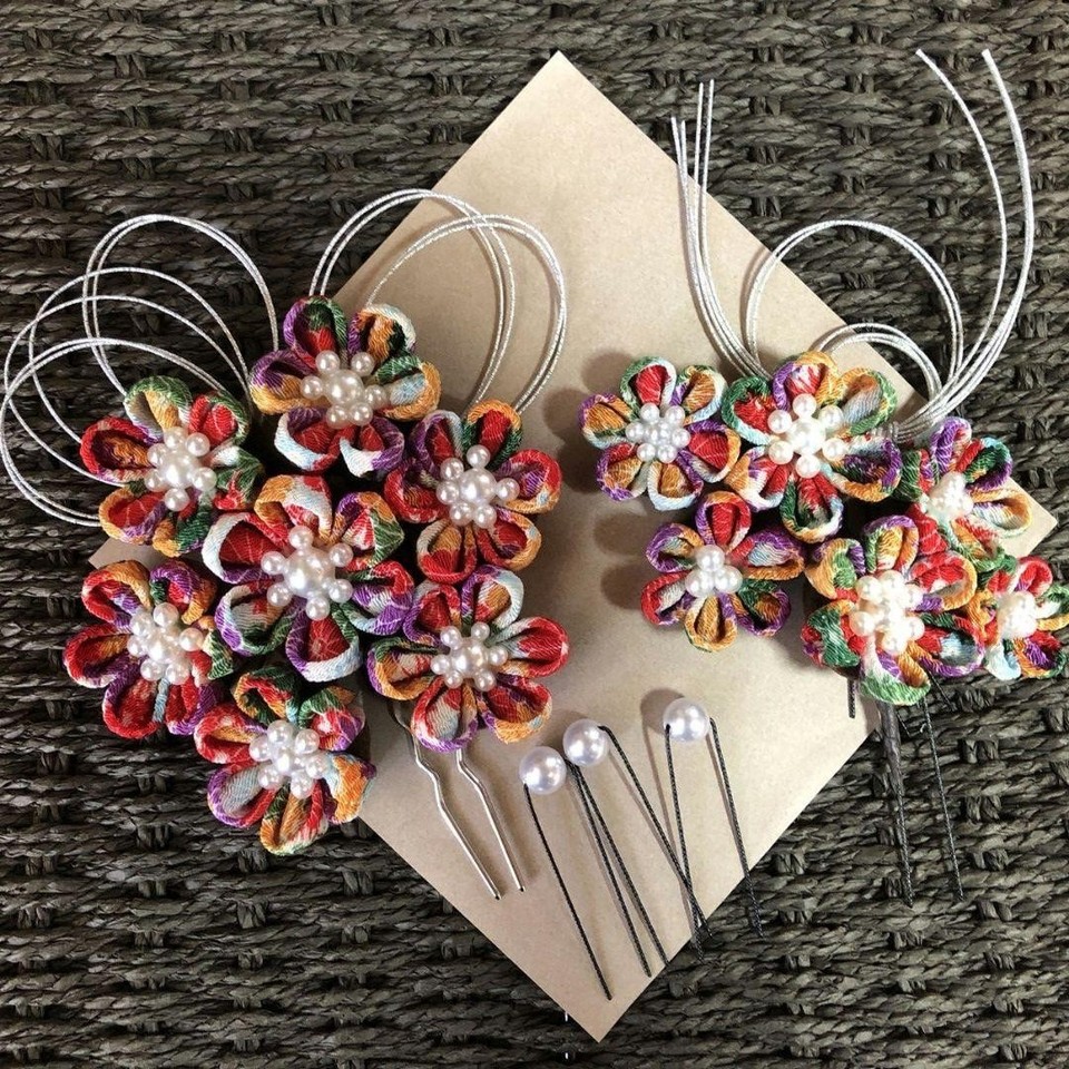 SMK Tsumami Kanzashi Hair Ornament Set for Graduation and Kimono ...