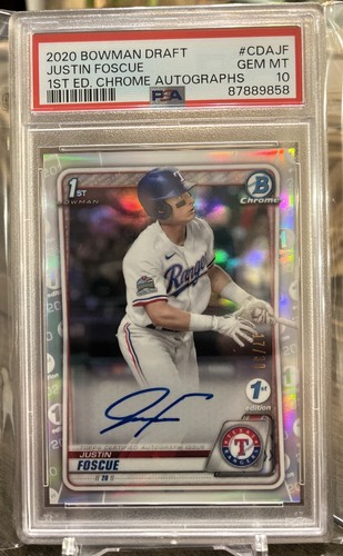 2020 Bowman Draft 1st Edition Justin Foscue Rookie RC Auto /30 Rangers ...