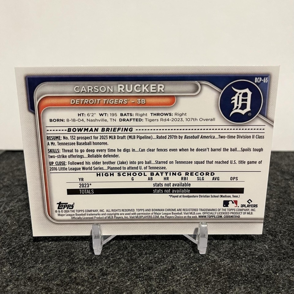 2024 Bowman Carson Rucker BCP-65 Chrome Prospects Detroit Tigers | eBay