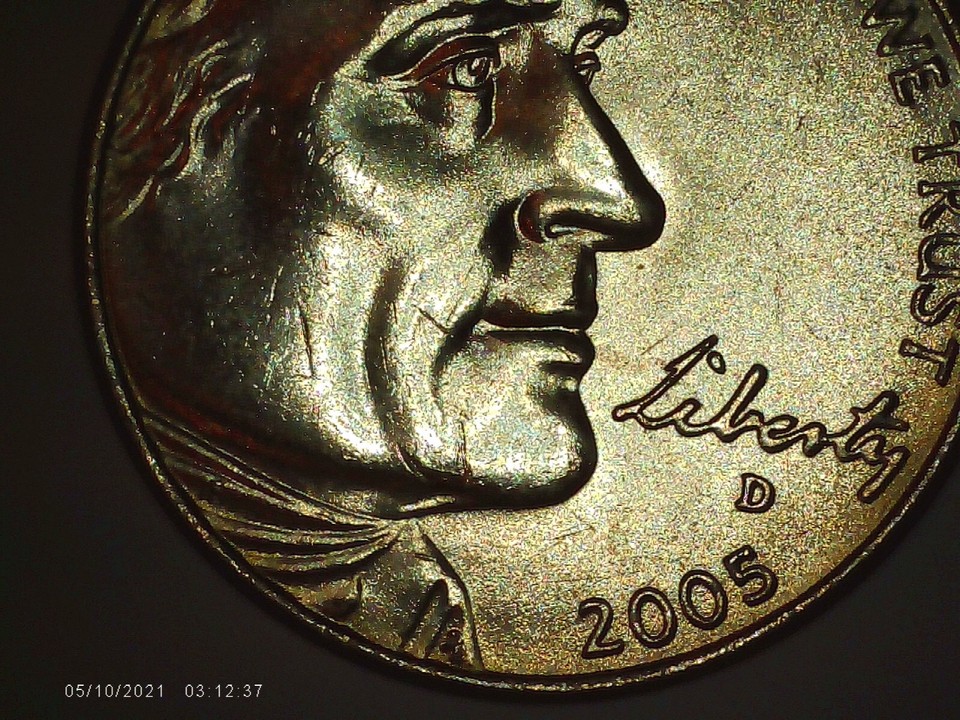 2005-D Jefferson nickel Double-Speared Bison Die Gouge DDO rare 5c gem ...