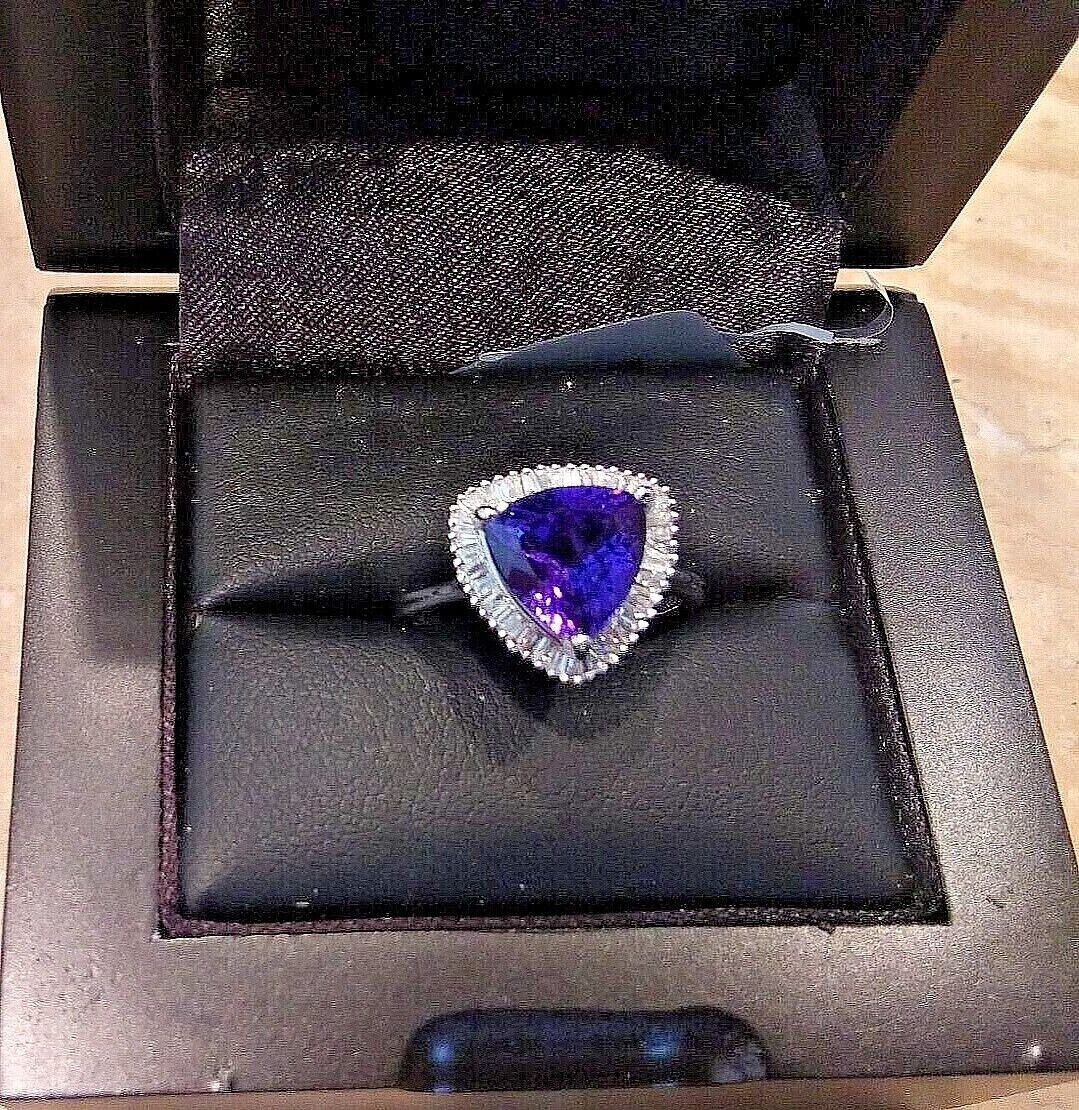 3CT Trillion Lab Created Tanzanite Women's Wedding Ring 14K White Gold ...