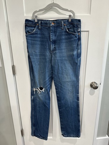 Wrangler Mens Jeans Cowboy Western Distressed Ripped Blue Denim Sz ...