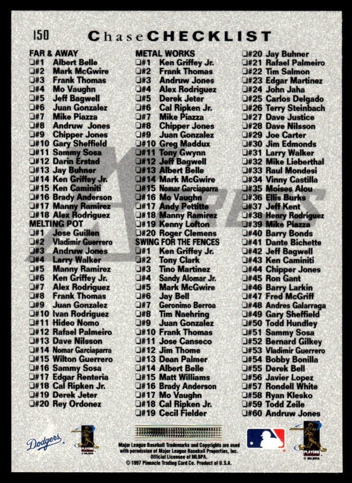 1997 Pinnacle X-Press #150 Checklist | eBay