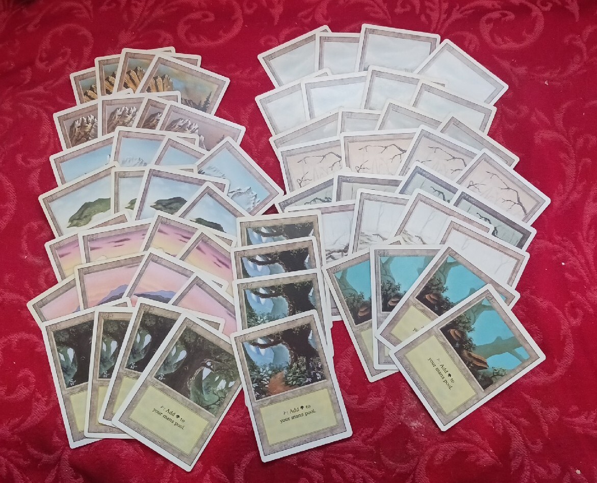 Complete play set 4x nm lp basic land Magic Gathering Revised Card mtg ...