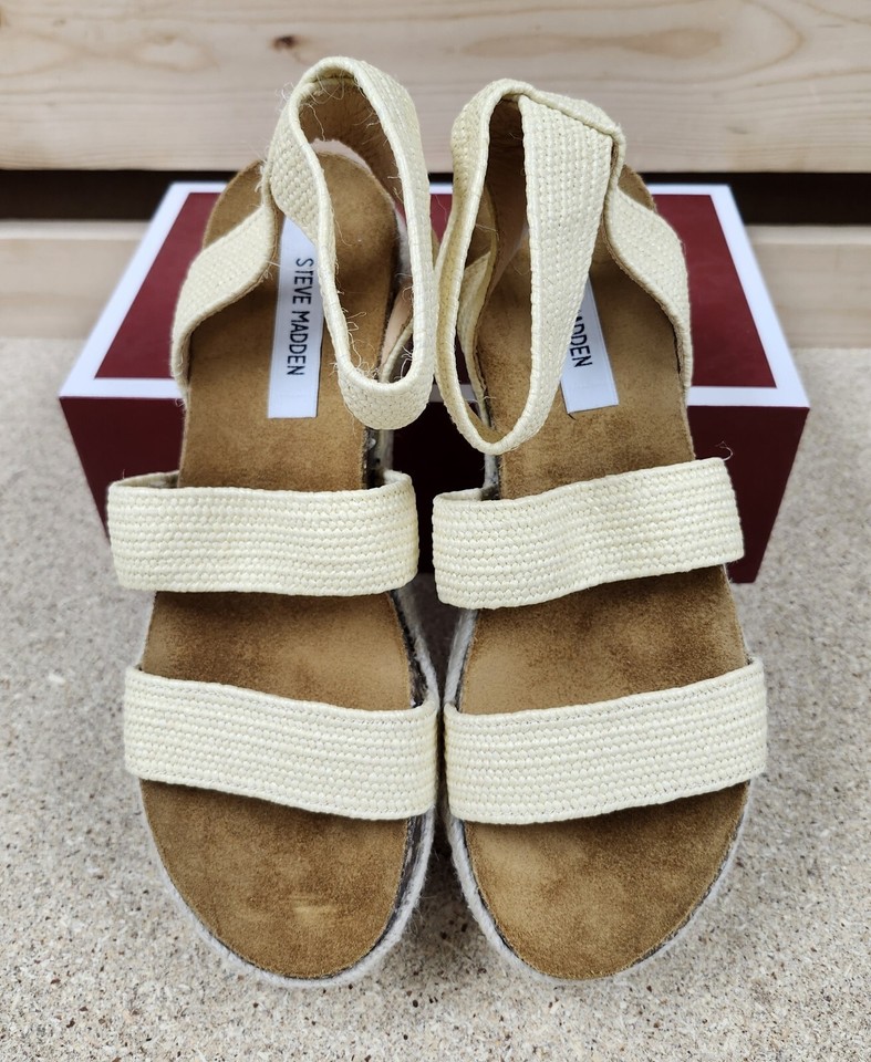 Steve Madden Kimmie Raffia Flatform Platform Espadrille Wedge Sandals ...