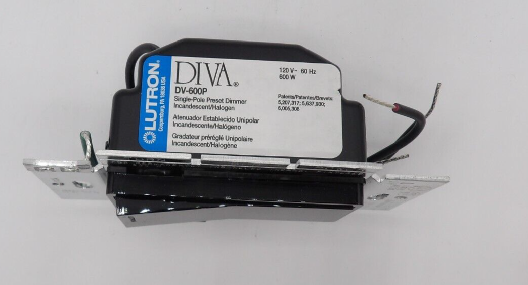 Lutron Dv-600p-bl Slide Dimmer Decora 600w Single-pole Diva Black for ...