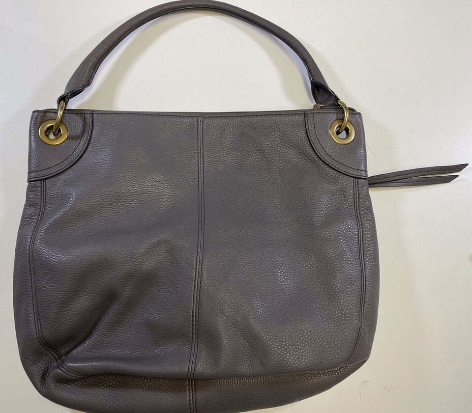 Fossil Leather Handbag Medium Size Gray w/Purples, Cream 2 Handle Strap ...