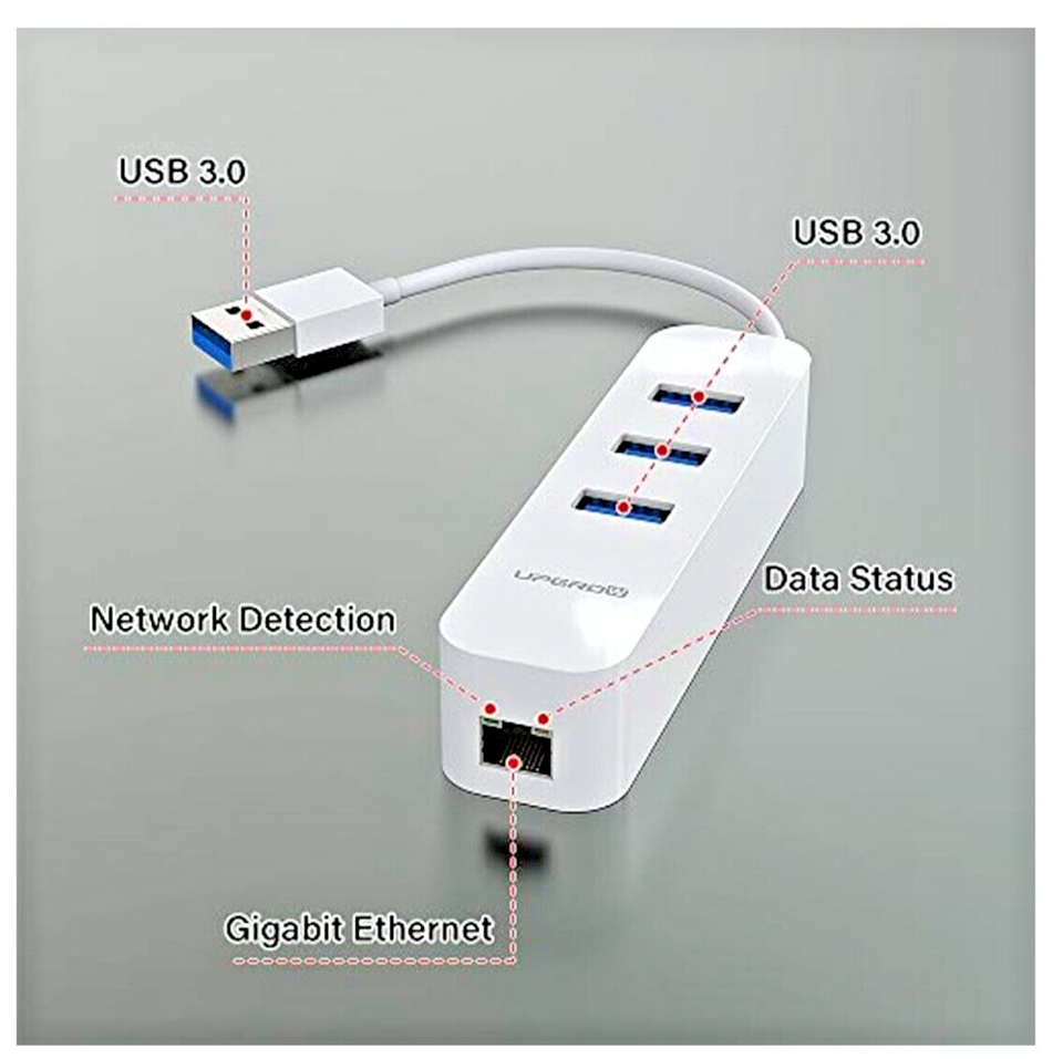 Upgrow 4-Port USB 3.0 HUB with Ethernet Port Converter 4-Port USB 3.0 ...